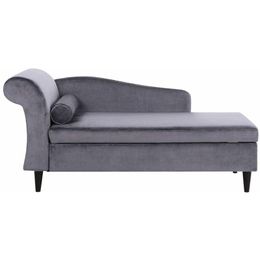 Beliani Chaiselongue Linksseitig Dunkelgrau Samtstoff Holzfüße Glamourös Retro Mit Zierkissen