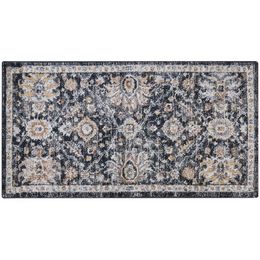 Beliani - Teppich Dunkelblau 80 x 150 cm Rechteckig Kurzflor Orientalisches Muster Vintage Stil Modern für Wohnzimmer Schlafzimmer Flur