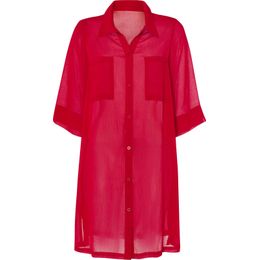 Damen Strandbluse mit zwei Brusttaschen, durchgekn&ouml;pft rot, Gr&ouml;&szlig;e 40/42