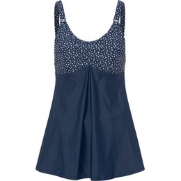 Damen Badeanzug in Kleidchen-Form mit Raffung dunkelblau-wei&szlig;-bedruckt, Gr&ouml;&szlig;e 38C