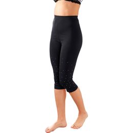 Damen Caprileggings mit Zierpl&auml;ttchen am Bein schwarz, Gr&ouml;&szlig;e 56