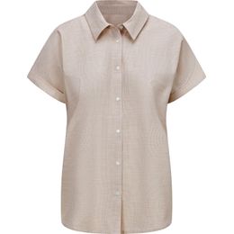 Damen Kurzarm-Bluse mit abgerundetem Saum beige-ecru-gemustert, Gr&ouml;&szlig;e 42