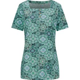 CR&Eacute;ATION L Damen Longshirt mit Karree-Ausschnitt aqua-grasgr&uuml;n-bedruckt Gr&ouml;&szlig;e 44