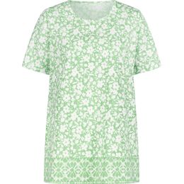 Damen Longshirt mit Blumen- und Bord&uuml;ren-Druck apfel-wei&szlig;-bedruckt, Gr&ouml;&szlig;e 52