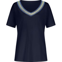 Damen V-Shirt mit Druck am Ausschnitt marine-himmelblau, Gr&ouml;&szlig;e 50