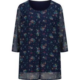 Damen Longbluse im Lagenlook mit Chiffon marine-pink-bedruckt, Gr&ouml;&szlig;e 40