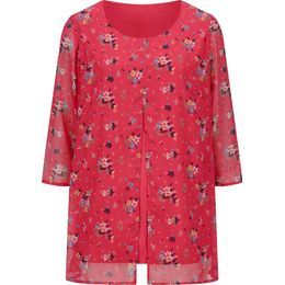 Damen Longbluse im Lagenlook mit Chiffon pink-marine-bedruckt, Gr&ouml;&szlig;e 52
