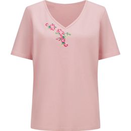 Damen V-Shirt mit platziertem Print hortensie-pink, Gr&ouml;&szlig;e 42