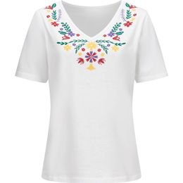 Damen V-Shirt mit floralem Druck wei&szlig;, Gr&ouml;&szlig;e 56
