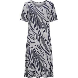 Damen Jerseykleid in Bahnenform marine-ecru-bedruckt, Gr&ouml;&szlig;e 54