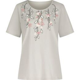 Damen Kurzarmshirt , floral bedruckt hellgrau, Gr&ouml;&szlig;e 52
