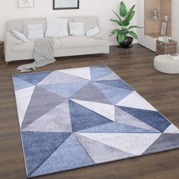 Paco Home - Teppich Wohnzimmer Kurzflor Vintage Abstrakt Modern Geometrisch Rautenmuster 160x220 cm, Blau