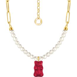 Kette mit Anhänger Thomas Sabo "THOMAS x HARIBO Schmuck: Gliedercollier Goldbär" Halsketten Gr. 45, Silber 925 (Sterlingsilber)-Perlen, bunt (gelbgoldfarben, rot, weiß) Damen mit Kristallglas - Süßwasserzuchtperle