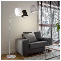 Stehlampe Bogenlampe Wohnzimmer grau Stehleuchte Deckenfluter dreiflammig Stoffschirm, Metal Textil, 3x E27 Fassung, LxH 100 x 190 cm