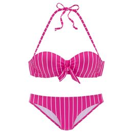 Bügel-Bandeau-Bikini Vivance Gr. 36, Cup C, lila (beere, creme) Damen Bikini-Sets mit Zierschleife am Top