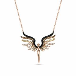 dKeniz Damen Kette mit Anh&auml;nger "925/- Sterling Silber ros&eacute;vergoldet Engel-Kette", 42cm + 3cm, Silber 925 (Sterlingsilber), L: 45 B: 29,5mm, rot,