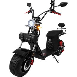 E-Motorroller Rolektro "E-Chopper 45, 60V-25,6Ah Lithium-Akku, 3000 Watt" Elektromotorroller schwarz (schwarz, schwarz) Elektroroller bis zu 54 km Reichweite, mit USB-Anschluss und integr. Alarmanlage