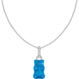 Kette mit Anhänger Thomas Sabo "THOMAS x HARIBO Schmuck: Goldbär" Halsketten Gr. 45, Silber 925 (Sterlingsilber), silberfarben (silberfarben, blau, weiß) Damen mit Kristallglas, Zirkonia (synth.)