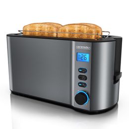 arendo Langschlitztoaster 4 Scheiben, Edelstahl Toaster mit Restzeitanzeige, 1500W, Doppelwandgeh&auml;use, Br&ouml;tchenaufsatz, 6 Br&auml;unungsgrade