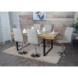 6er-Set Esszimmerstuhl MCW-C41, Stuhl K&uuml;chenstuhl, h&ouml;henverstellbar drehbar, Stoff/Textil MVG ~ creme-grau
