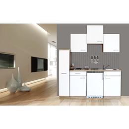 respekta K&uuml;chenzeile KB180ESW 180 cm Wei&szlig;-Eiche S&auml;gerau Nachbildung
