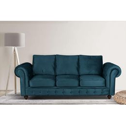 3-Sitzer Home Affaire "MENDITTE", blau (dunkelblau), B:225cm H:90cm T:93cm, 100% Polyester, Sofas, Knopfheftung im Armlehnbereich und an Vorderkante, hohe Qualit&auml;t