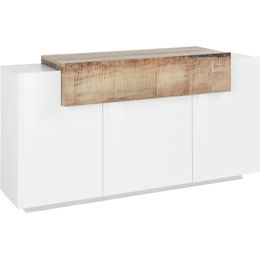 Sideboard Inosign "Coro, Kommode, Schrank, Kredenz, grifflos mit Einlegeböden" Sideboards Gr. B/H/T: 160 cm x 85,6 cm x 45 cm, weiß (weiß hochglanz, ahornfarben) Sideboards mit 1 klappe, 3 Türen, Doppeltiefe BTH 160x45x85,6cm