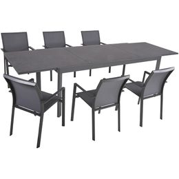 Garten-Essgruppe Garden Pleasure "NEREA" Sitzmöbel-Sets grau ausziehbarer Tisch, Stühle stapelbar, geeignet für 6 Personen