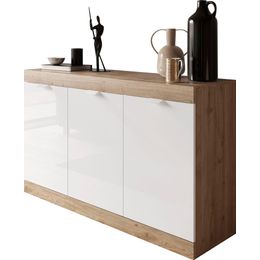 Sideboard Inosign "Slim" Sideboards Gr. B/H/T: 136 cm x 82 cm x 42 cm, braun (eiche cadiz nb, weiß hochglanz lack) Breite 136 cm, Hochglanz Lack