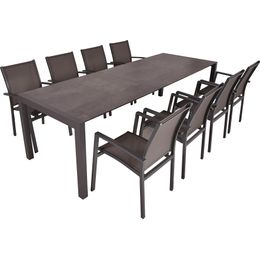 Garten-Essgruppe Garden Pleasure "SOPHIA" Sitzmöbel-Sets grau Outdoor Möbel Ausziehbarer Tisch, Stühle stapelbar, geeignet für 8 Personen