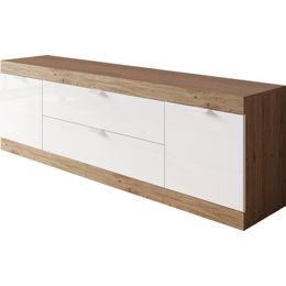 Lowboard Inosign "Slim, TV-Bank" Sideboards Gr. B/H/T: 181 cm x 60 cm x 42 cm, 2, braun (eiche cadiz nb, weiß hochglanz lack) Lowboards Breite 181 cm, Hochglanz Lack