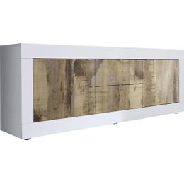 Lowboard Inosign "Basic Breite 210 cm, TV-Board 2 Türen, Schubkästen, TV-Schrank" Sideboards Gr. B/H/T: 210 cm x 66 cm x 43 cm, 2, weiß (weiß hochglanz lack, pero) Lowboards Sideboards Metallgriff, moderne Rahmenoptik, viel Stauraum, Farbauswahl