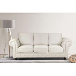 3-Sitzer Home Affaire "MENDITTE", beige (creme), B:225cm H:90cm T:93cm, 100% Polyester, Sofas, Knopfheftung im Armlehnbereich und an Vorderkante, hohe Qualit&auml;t