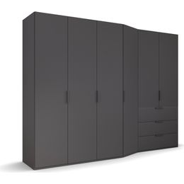 Drehtürenschrank Rauch "Wave" Schränke Gr. B/H/T: 297 cm x 222 cm x 60 cm, 3 Schubkästen rechts, 6 St., grau (graphit) in 2 unterschiedlichen Tiefen, mit Soft-Close Funktion