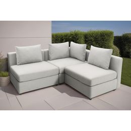 Ecksofa DOMO collection "Solskin, individuell erweiterbar/kombinierbar L-Form", silber, B:202cm H:80cm T:202cm, 100% solution dyed Acryl, Sofas, Ecksofa, mit losen Kissen. R&uuml;cken- und Seitenteile als Stecksystem.