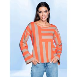 Rundhalspullover Heine "Pullover" Gr. 36, orange (beige, orange, gemustert) Damen Pullover