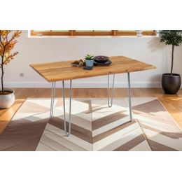 Esstisch Baumkante massiv Akazie natur 180 x 90 cm silber HANNAH