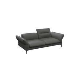 2,5-Sitzer FLEXLUX "Salino, Funktionssofa, Relaxsofa", grau (warm mineral grau), B:215cm H:88cm T:105cm, 100% Echtleder, Sofas, Sofa mit Arm- und Kopfteil-Verstellungen, Kaltschaum & Stahl-Wellen