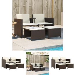 Gartensofa 2-Sitzer mit Tisch und Hockern Braun Poly Rattan - Gartenmöbel-Sets - Braun - The Living Store