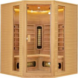 Artsauna Eck-Infrarotkabine Nyborg E150V - Infrarotsauna 150x150 cm Vollspektrumstrahler für 4 Personen - LED-Farblicht - Wärmekabine aus Hemlockholz