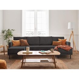 Lisa Design - Charlie – wohnlandschaft u-form – 7-sitzer – mit schlaffunktion und bettkasten – aus cord - dunkelgrau