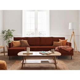 Lisa Design - Charlie – wohnlandschaft u-form – 7-sitzer – mit schlaffunktion und bettkasten – aus cord - terrakotta