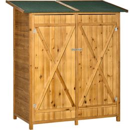 Outsunny - Gartenschrank Geräteschuppen mit 2 Tür Geräteschrank mit Asphaltdach Gartenlagerschrank Antidumping Design mit Bodennägel Tannenholz Natur