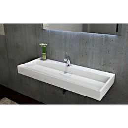 Bernstein Wandbecken Aufsatzwaschbecken BS6001 aus Gussmarmor - Weiß glänzend 100cm - mit Armaturloch