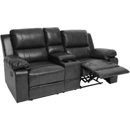 2er Kinosessel HHG-833, Relaxsessel Fernsehsessel Zweisitzer Sofa, Getränkehalter Soft Touch Kunstleder MVG schwarz