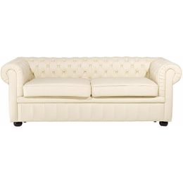 Beliani Sofa Creme Echtleder 3-Sitzer Chesterfield Stil Glamourös Wohnzimmer