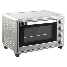 HOMCOM Minibackofen 32L mit Kochplatten 1600W Elektrischer Mini Ofen Drehspieß Boden mit Schlackenauffangwa