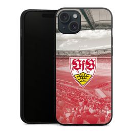 DeinDesign iPhone 15 Plus Handy Premium Silikon H&uuml;lle Handyh&uuml;lle schwarz Case Stadium Vfb Stuttgart Official Licensed Product Silikon Premium Case