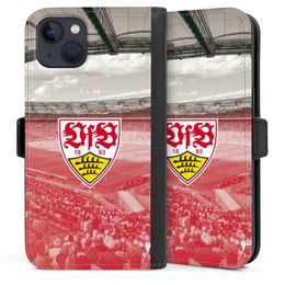 DeinDesign iPhone 13 Handy Klapph&uuml;lle Handyh&uuml;lle aus Kunst Leder schwarz Flip Case Stadium Vfb Stuttgart Official Licensed Product Sideflip mit Lasche