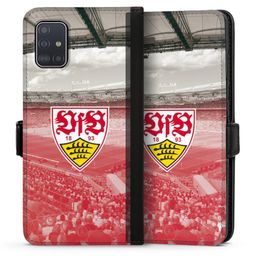 DeinDesign Galaxy A51 Handy Klapph&uuml;lle Handyh&uuml;lle aus Kunst Leder schwarz Flip Case Stadium Vfb Stuttgart Official Licensed Product Sideflip mit Lasche
